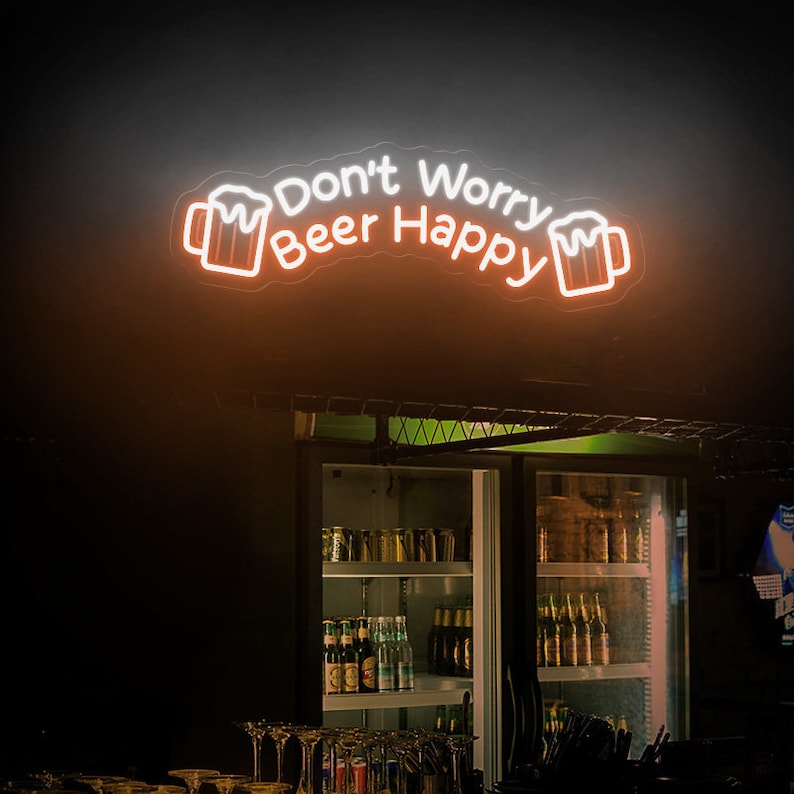 Don't Worry Beer Happy Neon Sign, Drinking Bar Light Sign,home Bar Wall ...