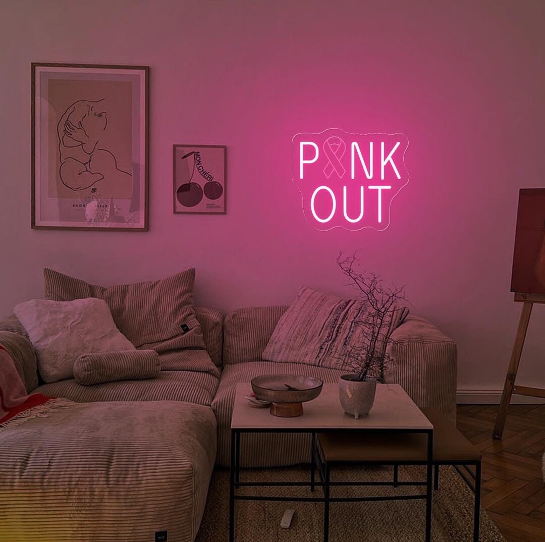 Pink Out Neon Sign, Pink Ribbon, Breast Cancer, Cancer Awareness, Pink ...