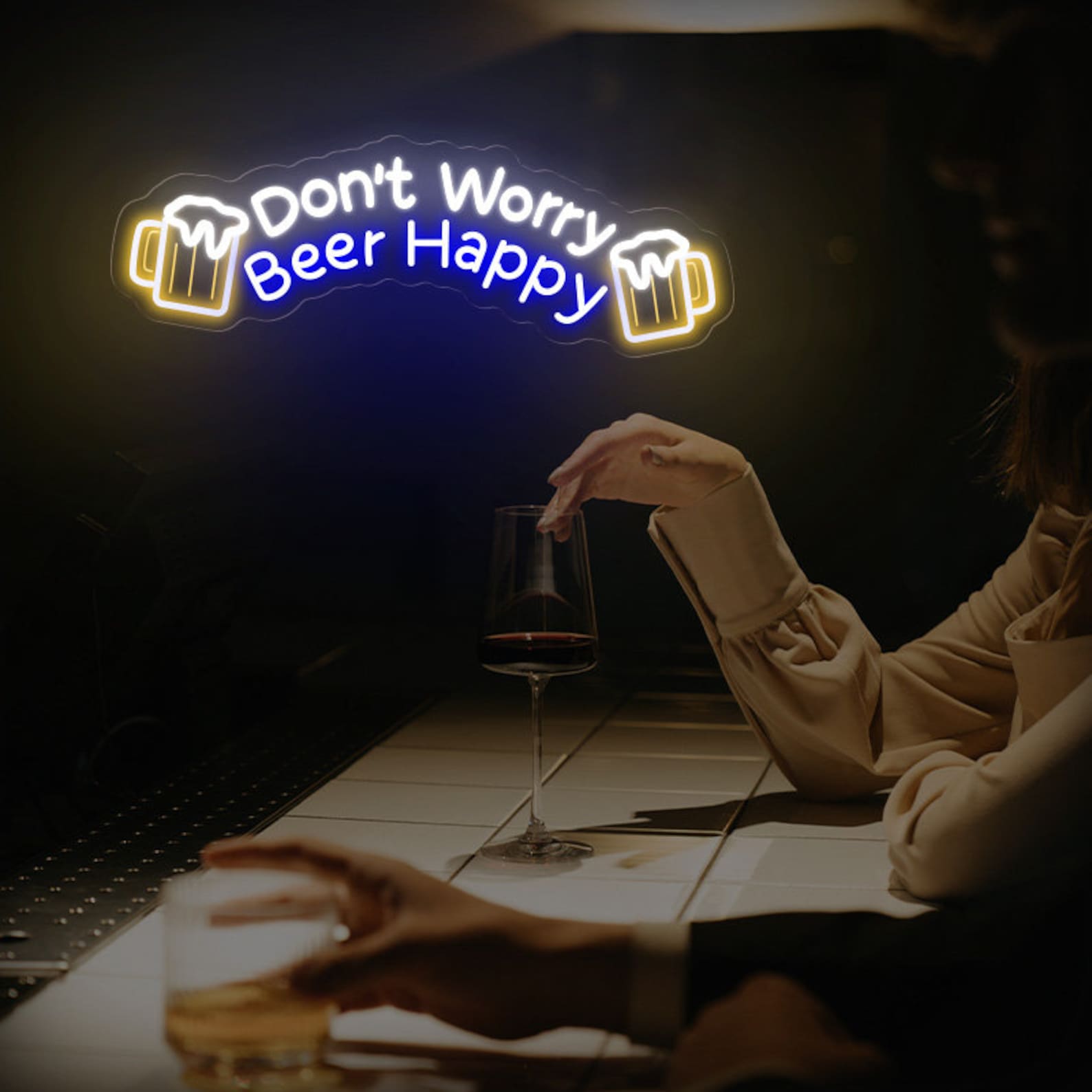 Don't Worry Beer Happy Neon Sign, Drinking Bar Light Sign,home Bar Wall ...