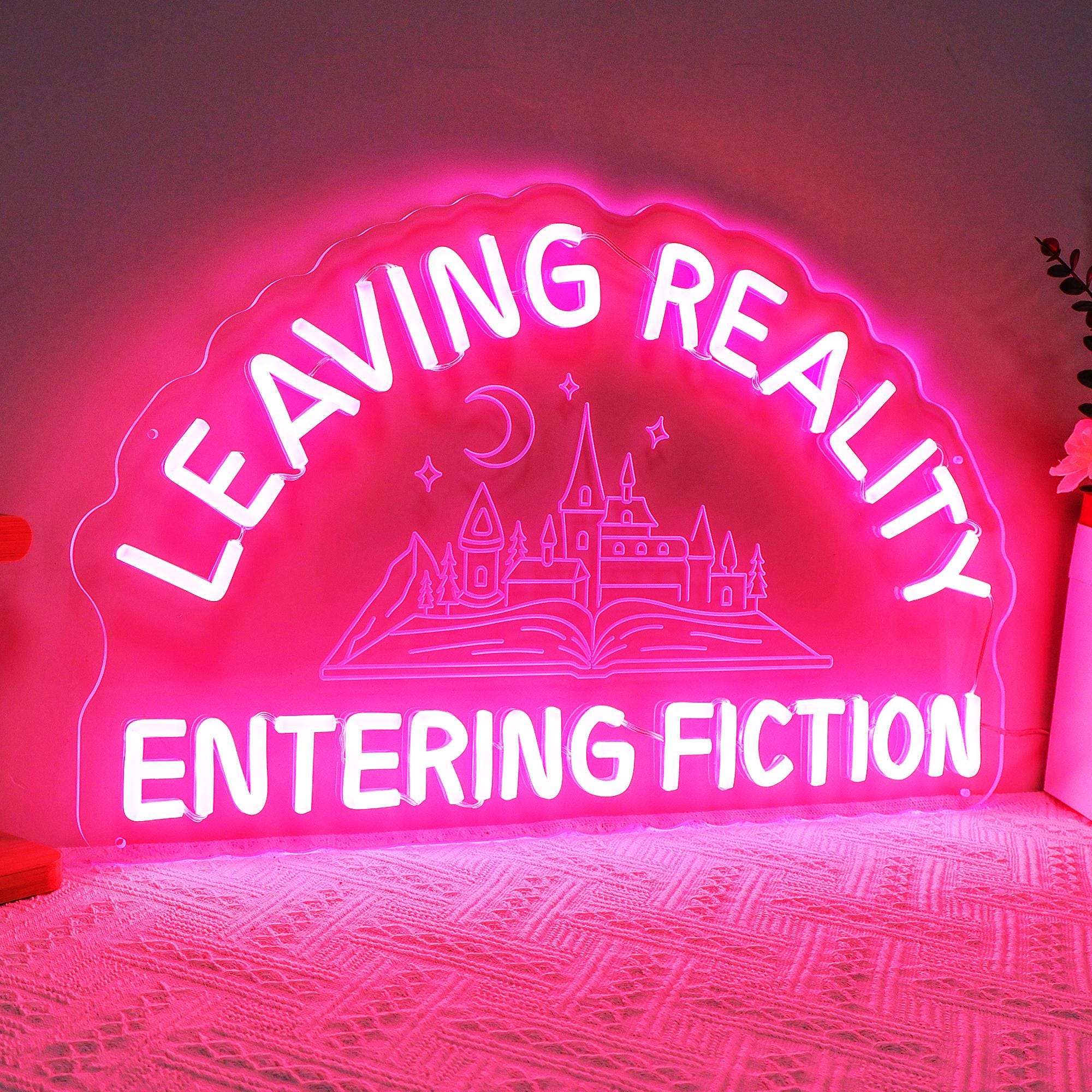 Leaving Reality Entering Fiction Neon Sign,book Lover Gift,home Library ...