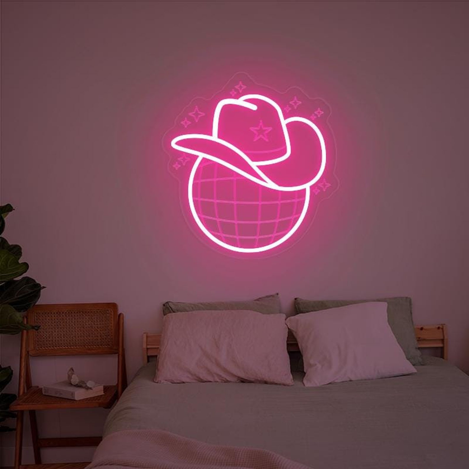 Disco Ball Cowgirl Hat Neon Sign, Country Music, Disco Cowgirl Decor ...