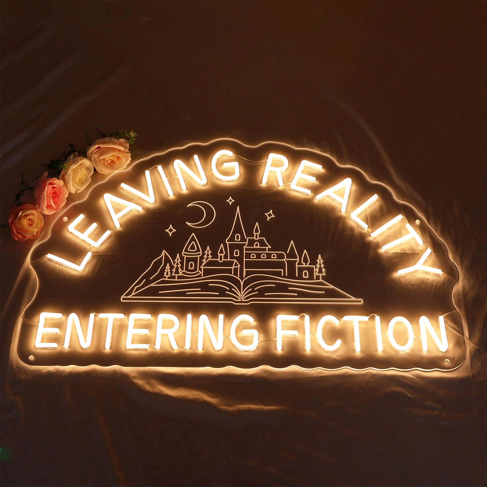 Leaving Reality Entering Fiction Neon Sign,book Lover Gift,home Library ...