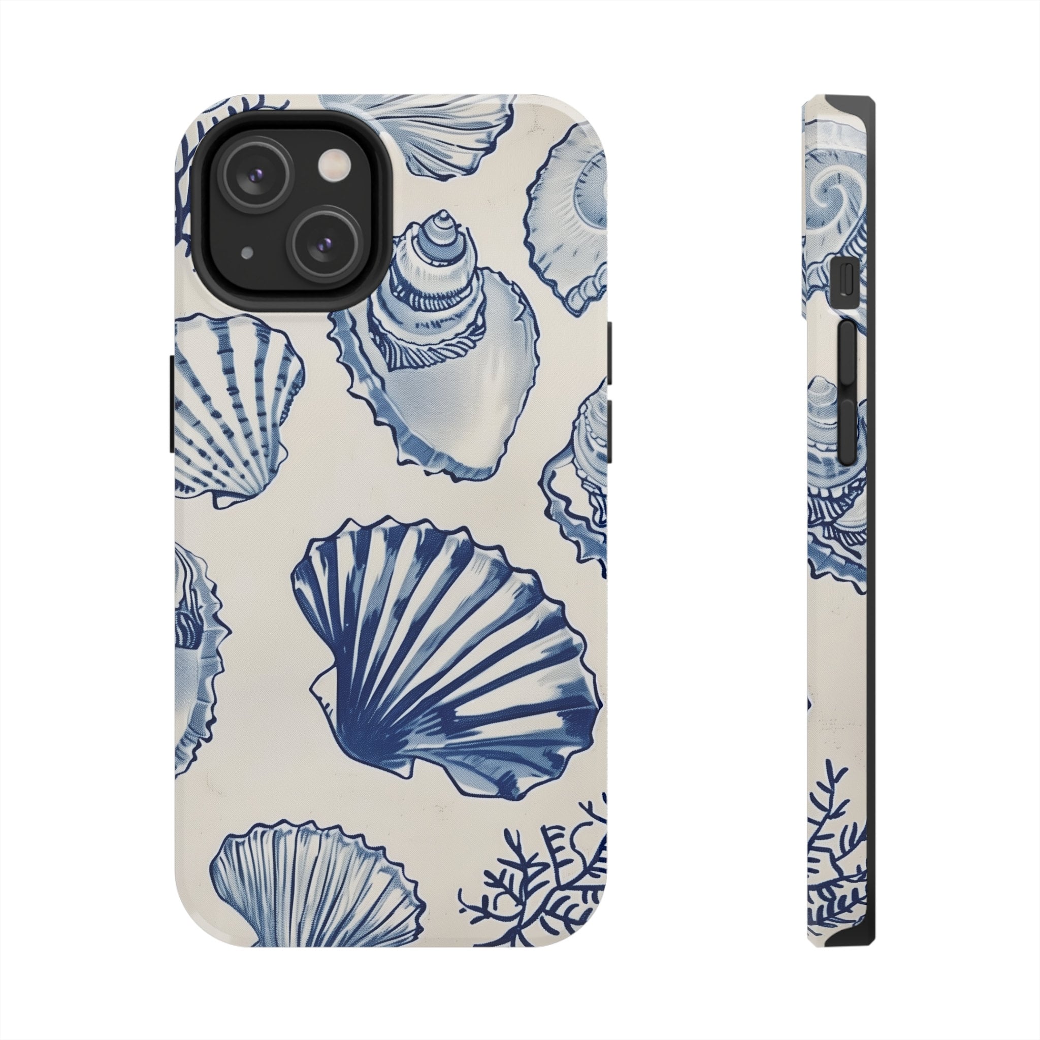 Seashell Phone Case, Blue and White Seashell Pattern, iPhone 15, 14, 13, 12, 11, 10, 8, 7 ...