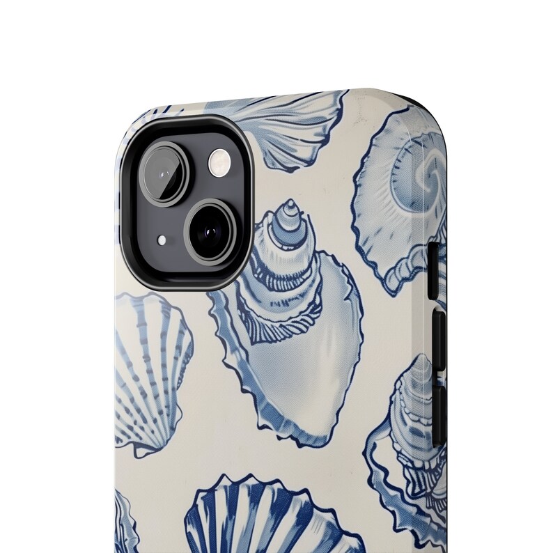 Seashell Phone Case, Blue and White Seashell Pattern, iPhone 15, 14, 13, 12, 11, 10, 8, 7 ...