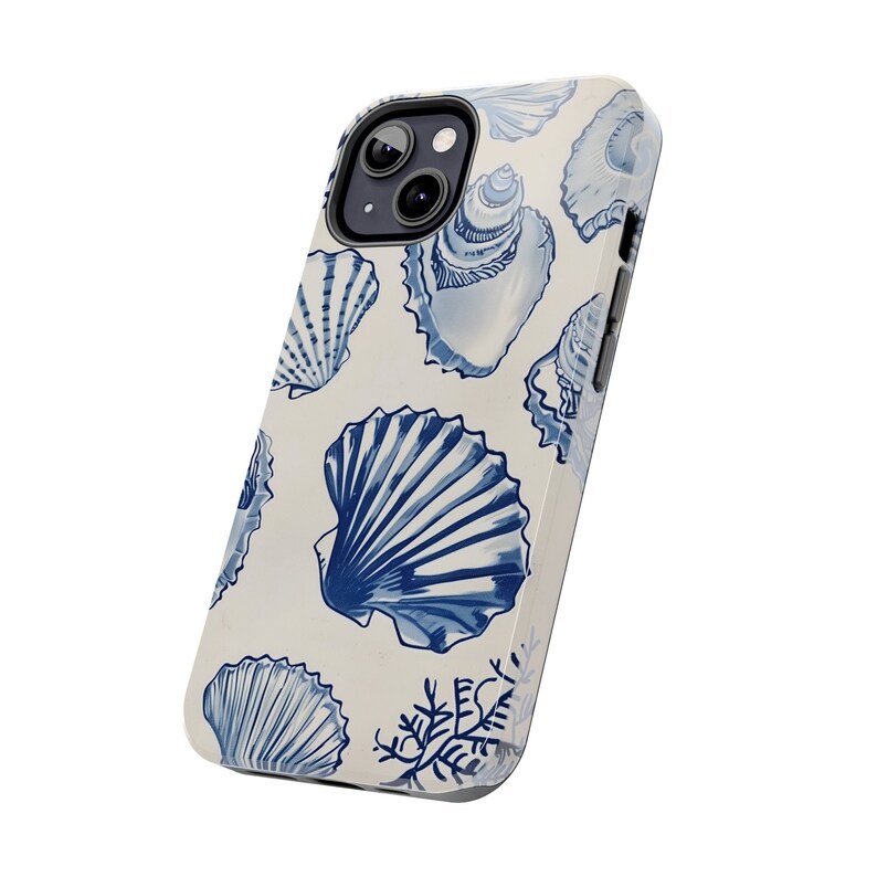 Seashell Phone Case, Blue and White Seashell Pattern, iPhone 15, 14, 13, 12, 11, 10, 8, 7 ...