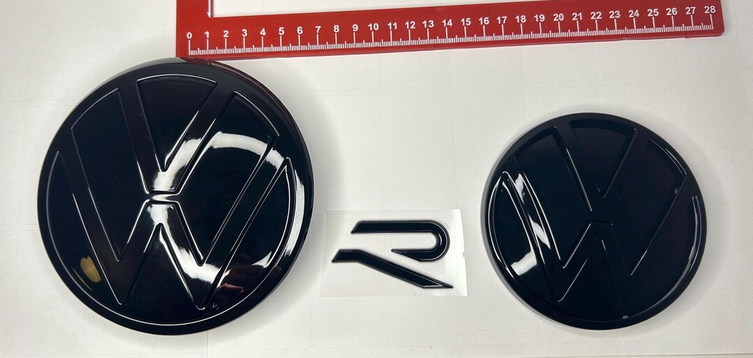 VW Golf R Mk 8 Front and Rear Gloss Black Badges Kit Abs 2019 With Rear ...