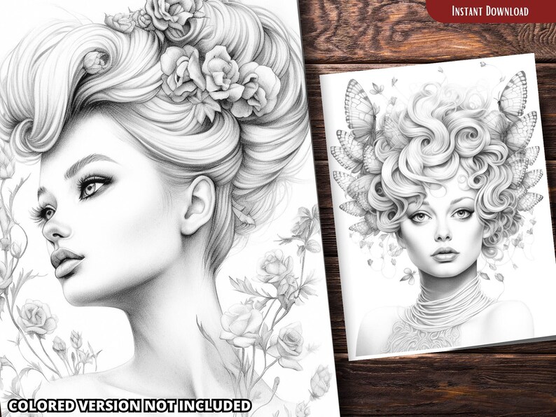 Hair Style Coloring Pages for Adults and for Kids, Grayscale Coloring ...