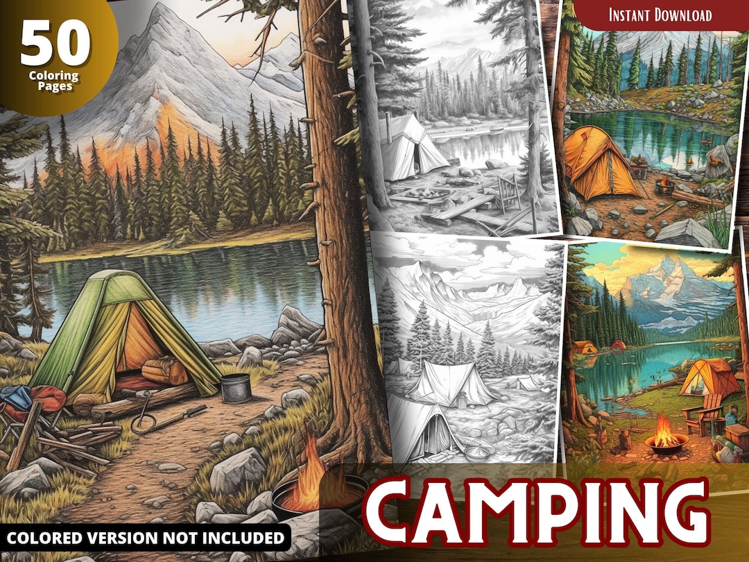 Camping Coloring Book, Landscape Coloring Pages for Adults and for Kids ...