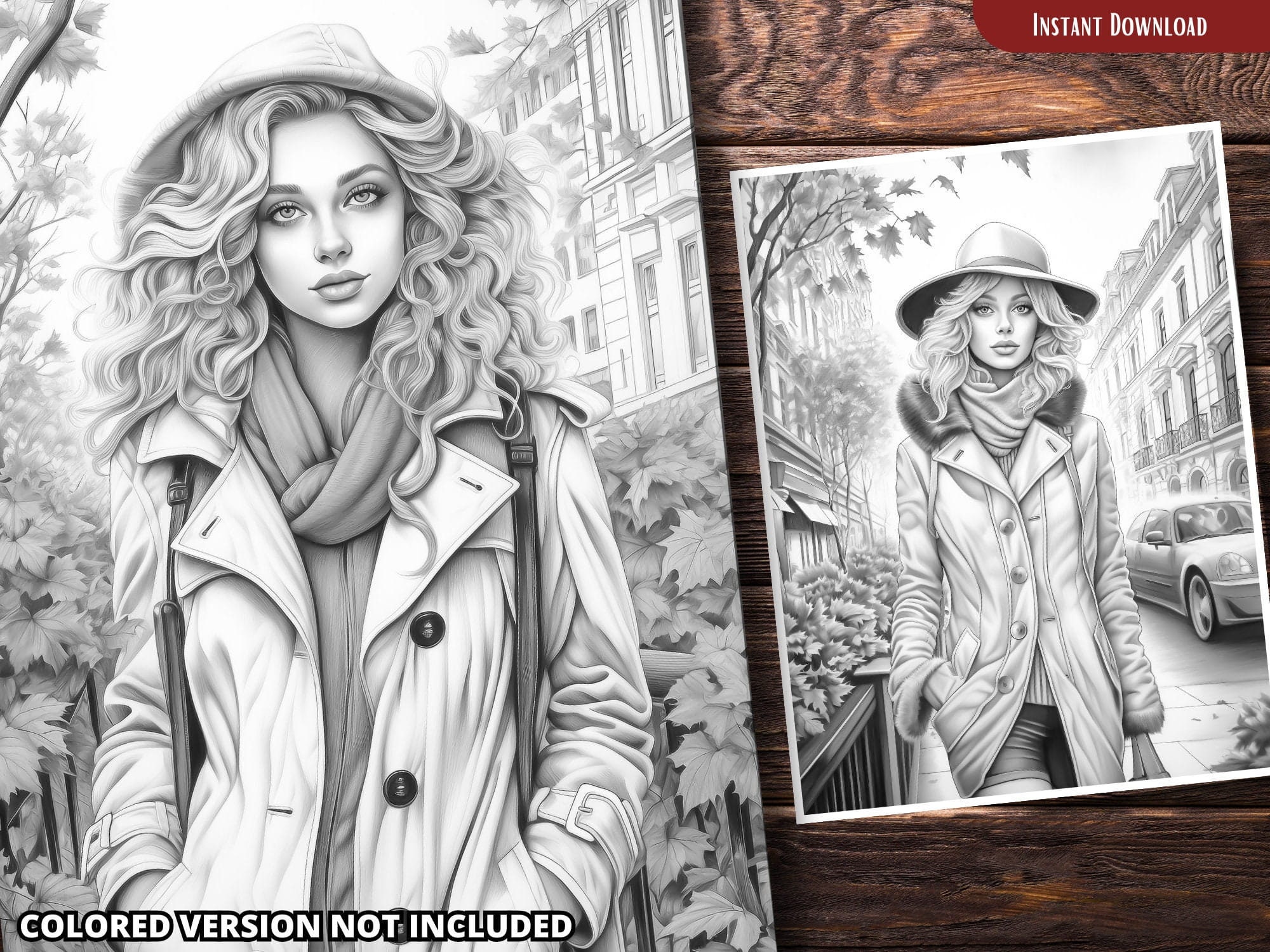 Fall Season Fashion Coloring Pages for Adults and for Kids Grayscale ...