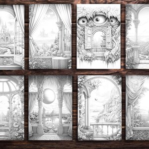 Magical Fantasy Window Landscape Coloring Pages for Adults and for Kids ...