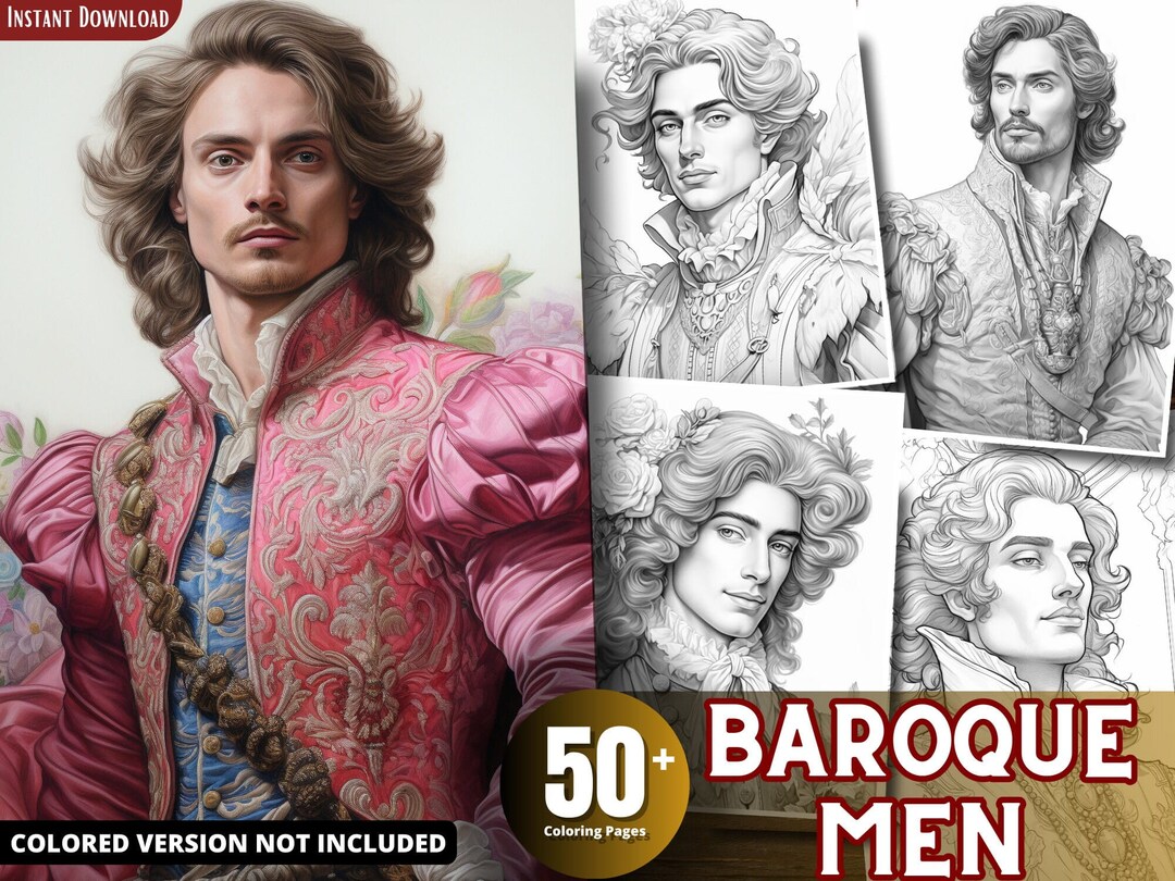 Baroque Men Coloring Pages for Adults and for Kids for Relax and Stress ...