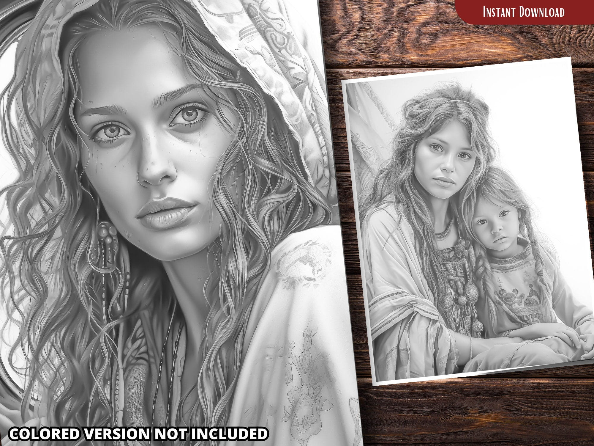 Gypsy Coloring Pages for Adults and for Kids Grayscale Coloring ...