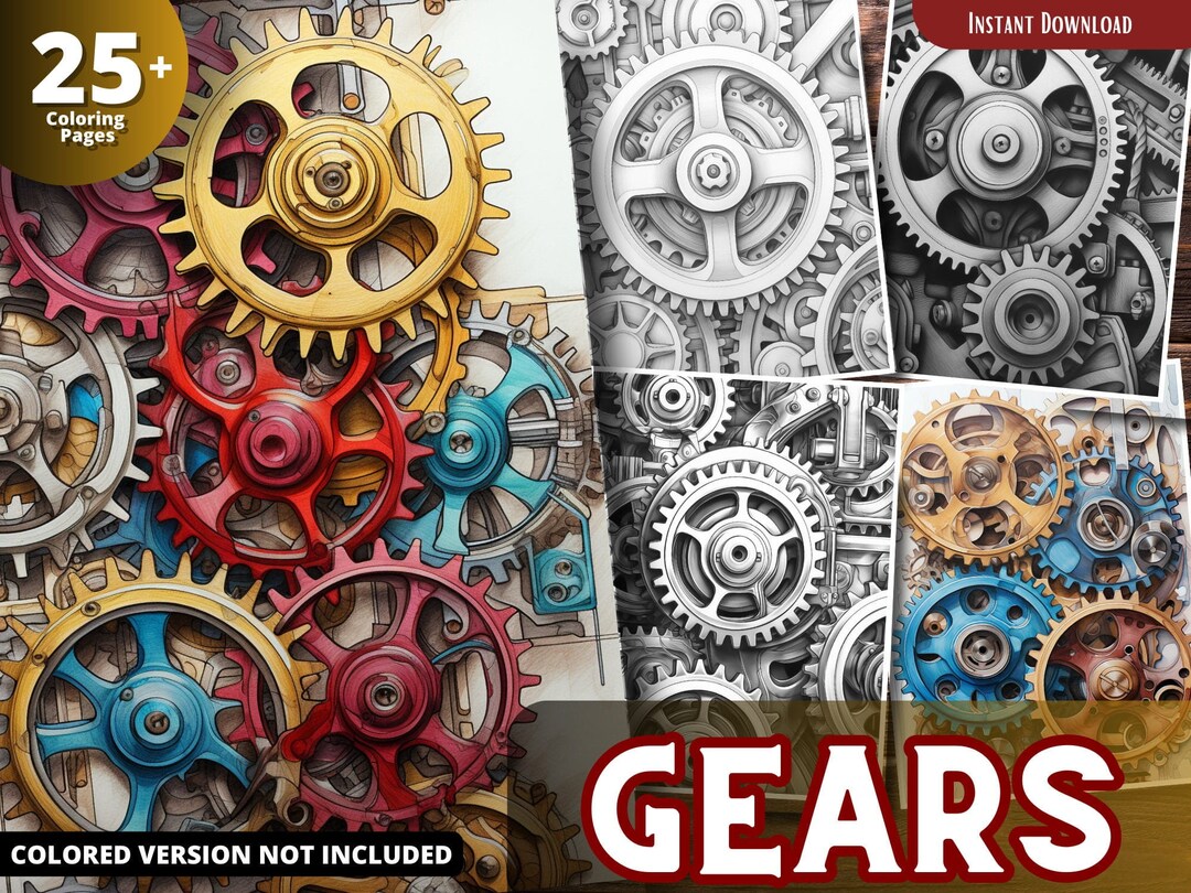 Gears Grayscale Coloring Book, Steampunk Style (printable PDF) - Etsy