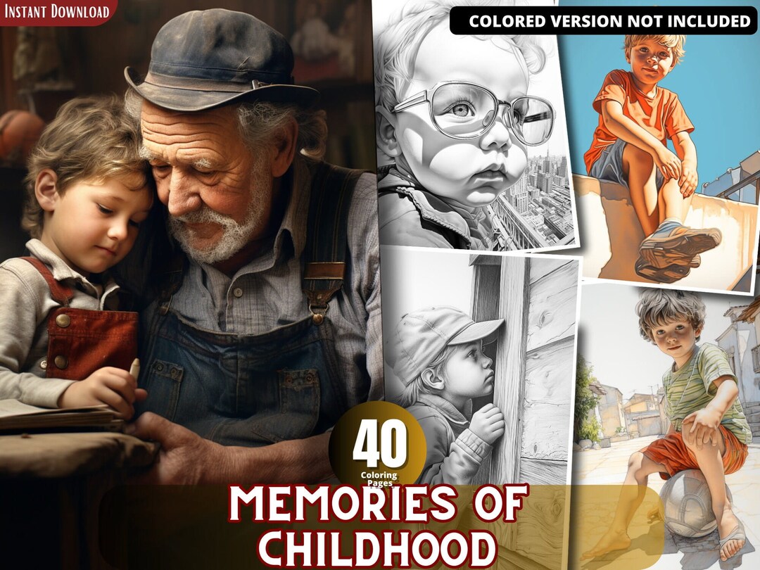 Memories of Childhood Coloring Pages for Adults and for Kids for Relax ...
