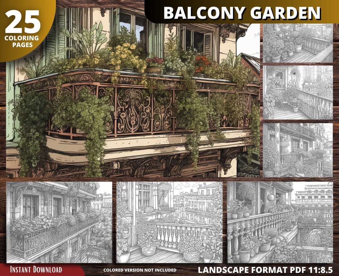 Balcony Garden Coloring Pages for Adults and for Kids for Relax and ...
