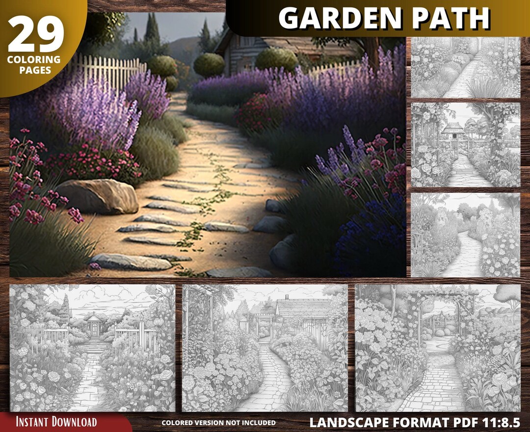 Garden Path Coloring Pages for Adults and for Kids for Relax and Stress ...