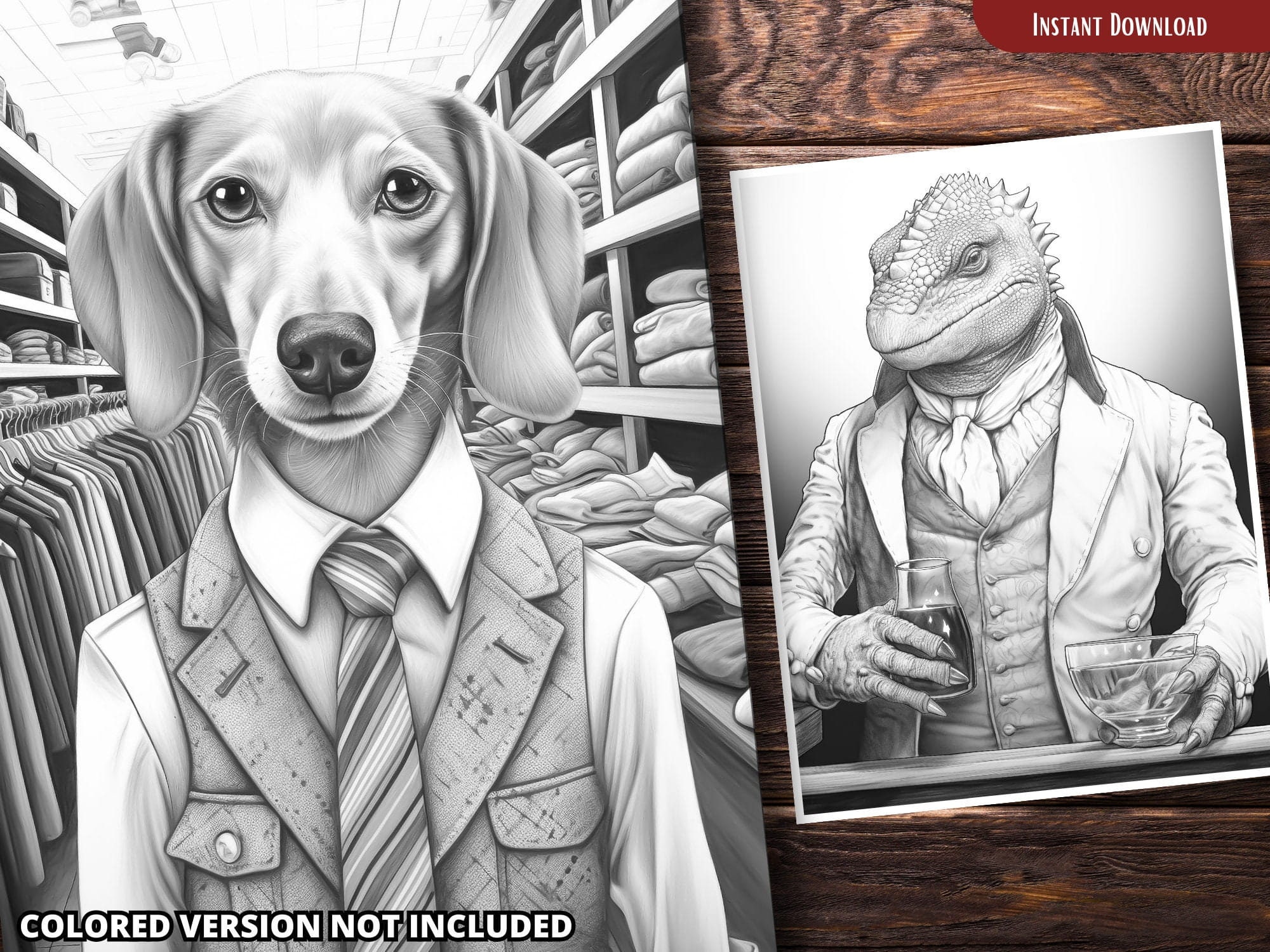 Animal Business Coloring Pages for Adults and for Kids Grayscale ...