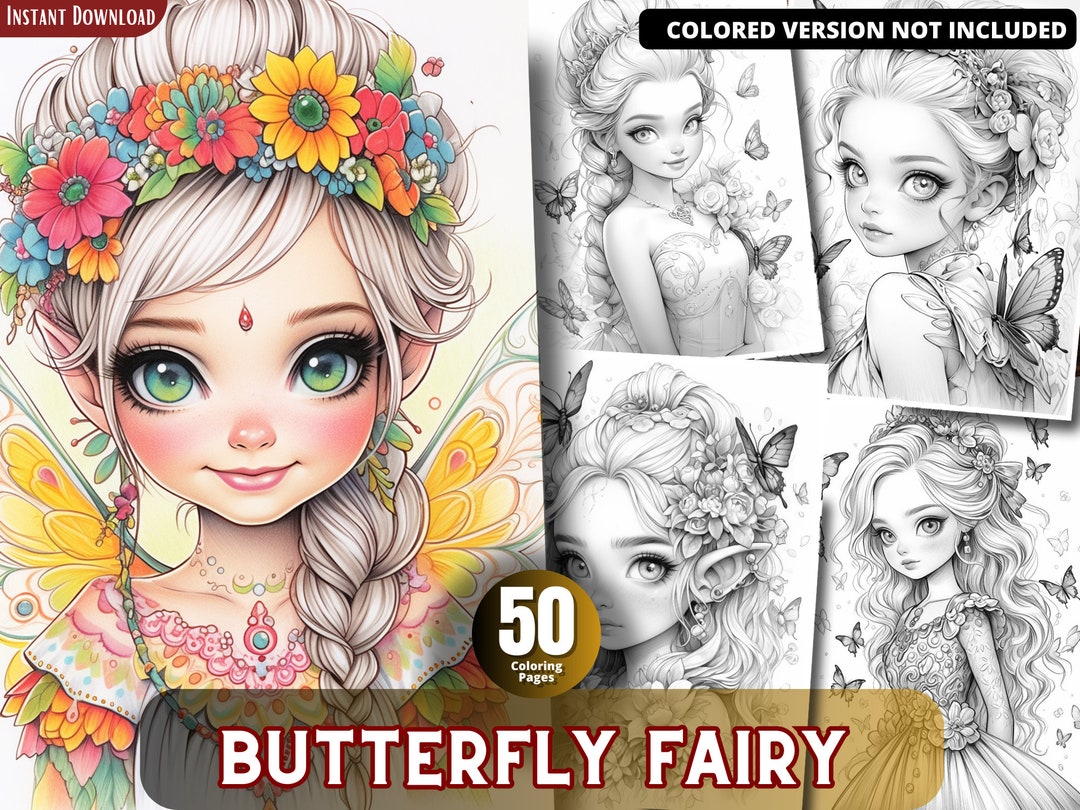 Butterfly Fairy, Coloring Pages for Adults and for Kids for Relax and ...