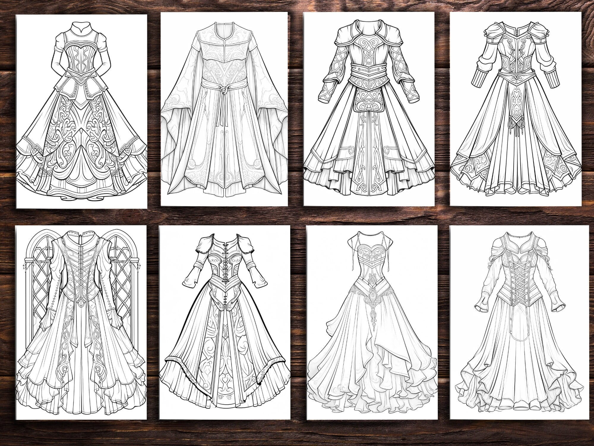 Medieval Dress Coloring Pages for Adults and for Kids Grayscale ...