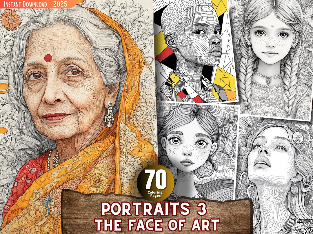 Portraits, Coloring Pages - Adults Kids Coloring Pages, Instant ...