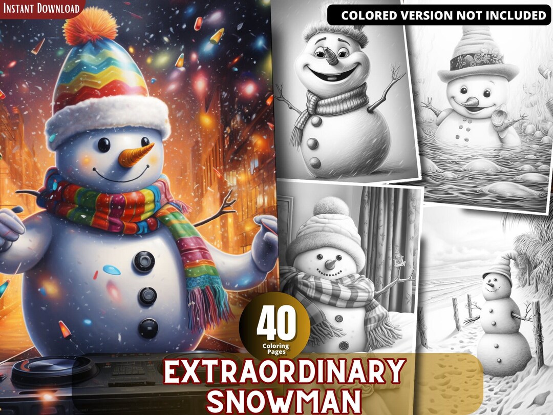 Extraordinary Snowman Coloring Pages for Adults and for Kids, Grayscale ...