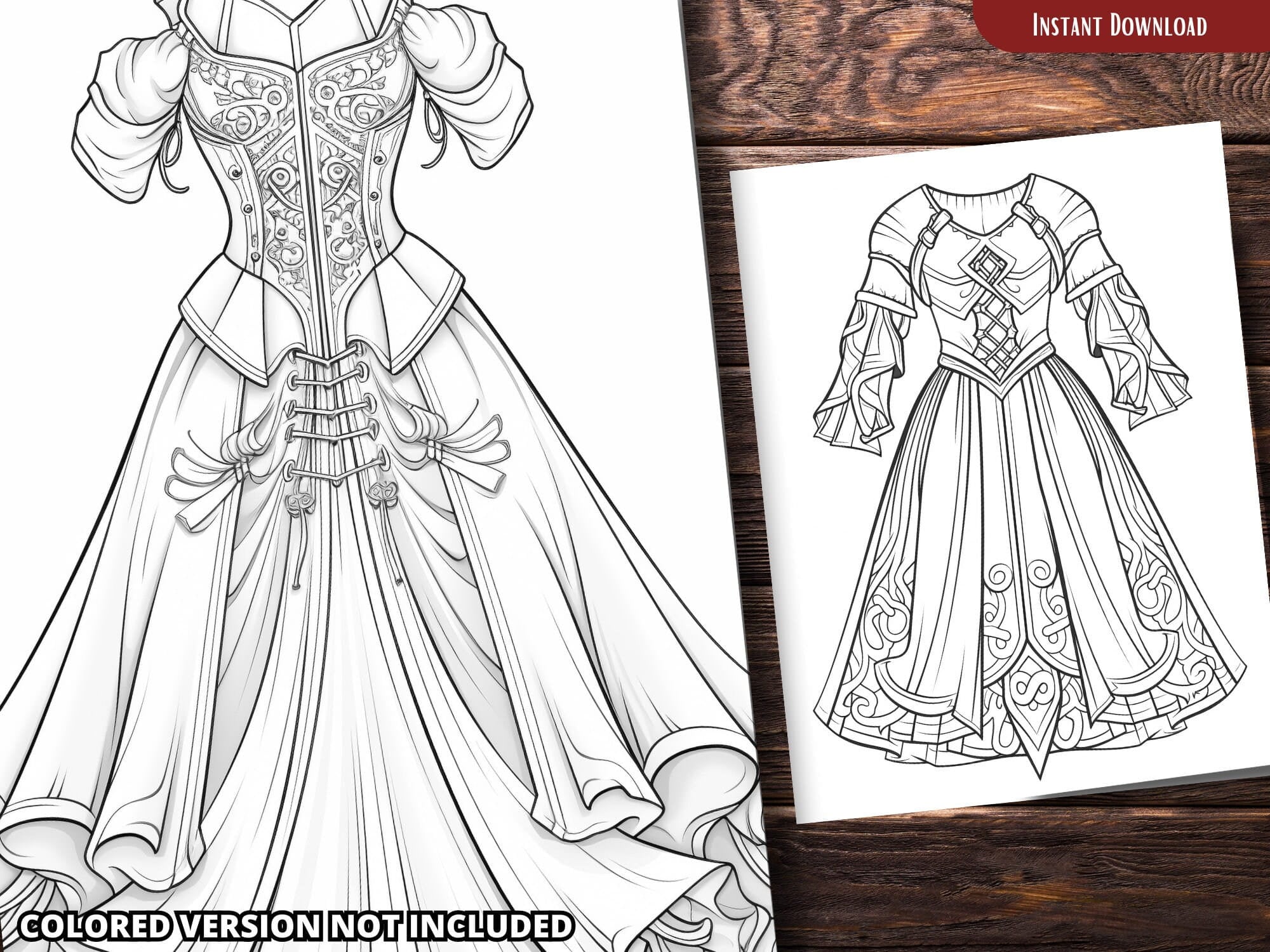 Medieval Dress Coloring Pages for Adults and for Kids Grayscale ...