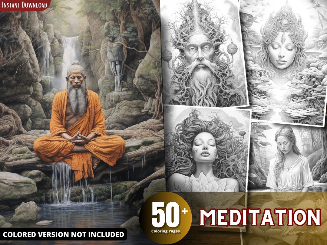 Meditation Coloring Pages for Adults and for Kids for Relax and Stress ...