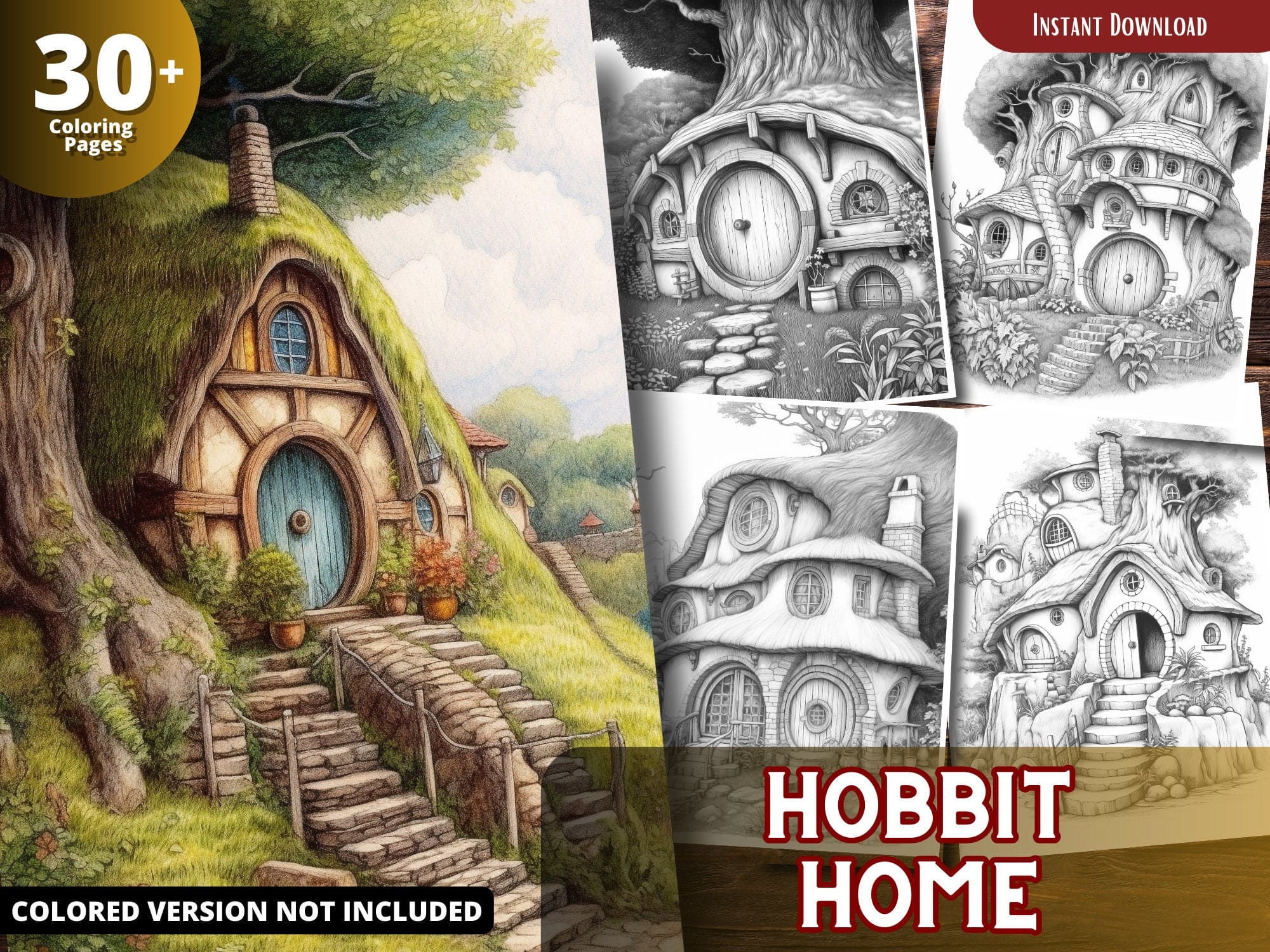 Hobbit Home Grayscale Coloring Book, Stress Relief (printable PDF) - Etsy