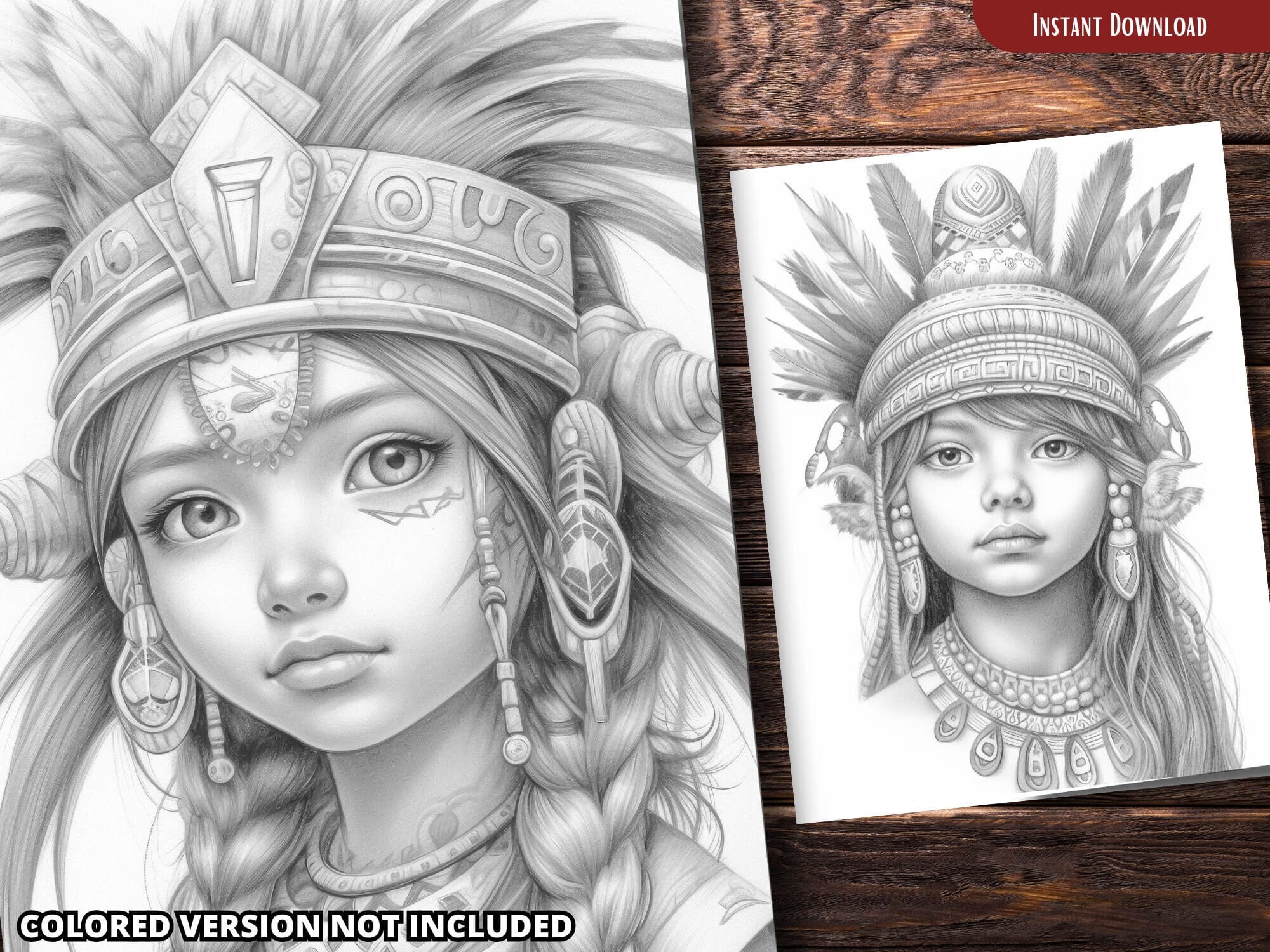 Aztec Girl Coloring Pages for Adults and for Kids for Relax and Stress ...