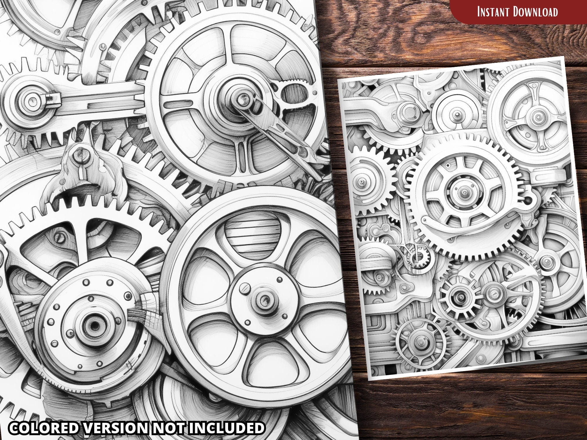 Gears Coloring Pages for Adults and for Kids, Grayscale Coloring Book ...