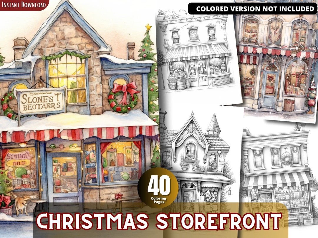 Christmas Storefront Coloring Pages for Adults and for Kids for Relax ...
