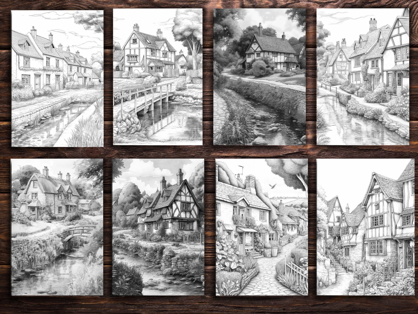 English Countryside Village Coloring Pages for Adults and for Kids for ...