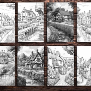 English Countryside Village Coloring Pages for Adults and for Kids for ...