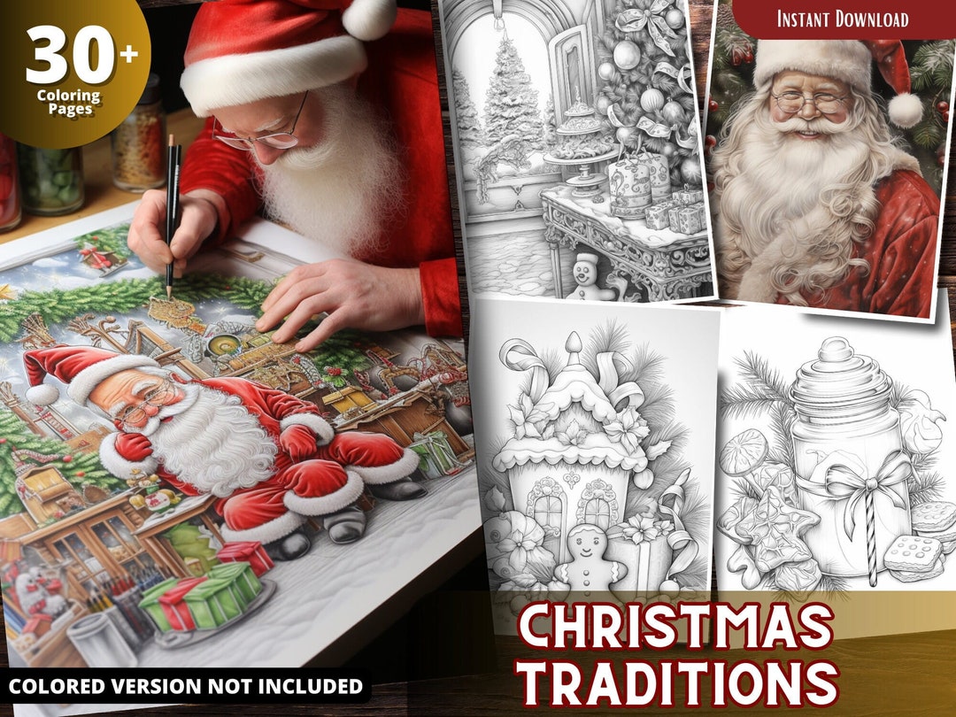 Christmas Traditions II Coloring Pages for Adults and for Kids ...