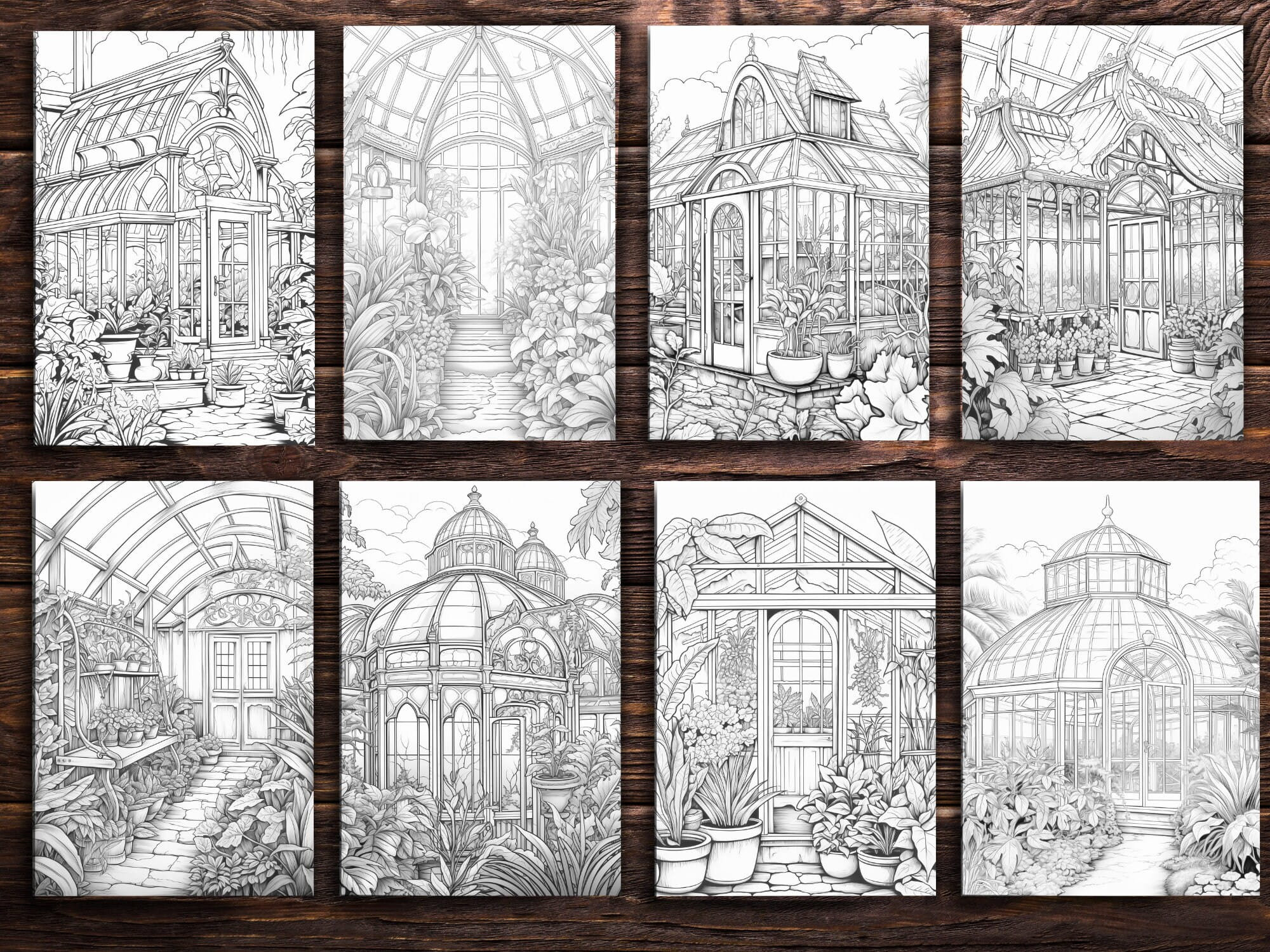Greenhouse Coloring Pages, Grayscale Relaxing Places (printable PDF) - Etsy