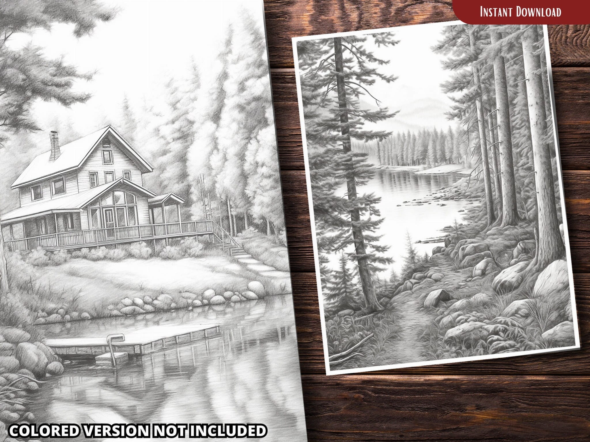 Landscape Coloring Pages for Relax and Stress Relief, Grayscale ...