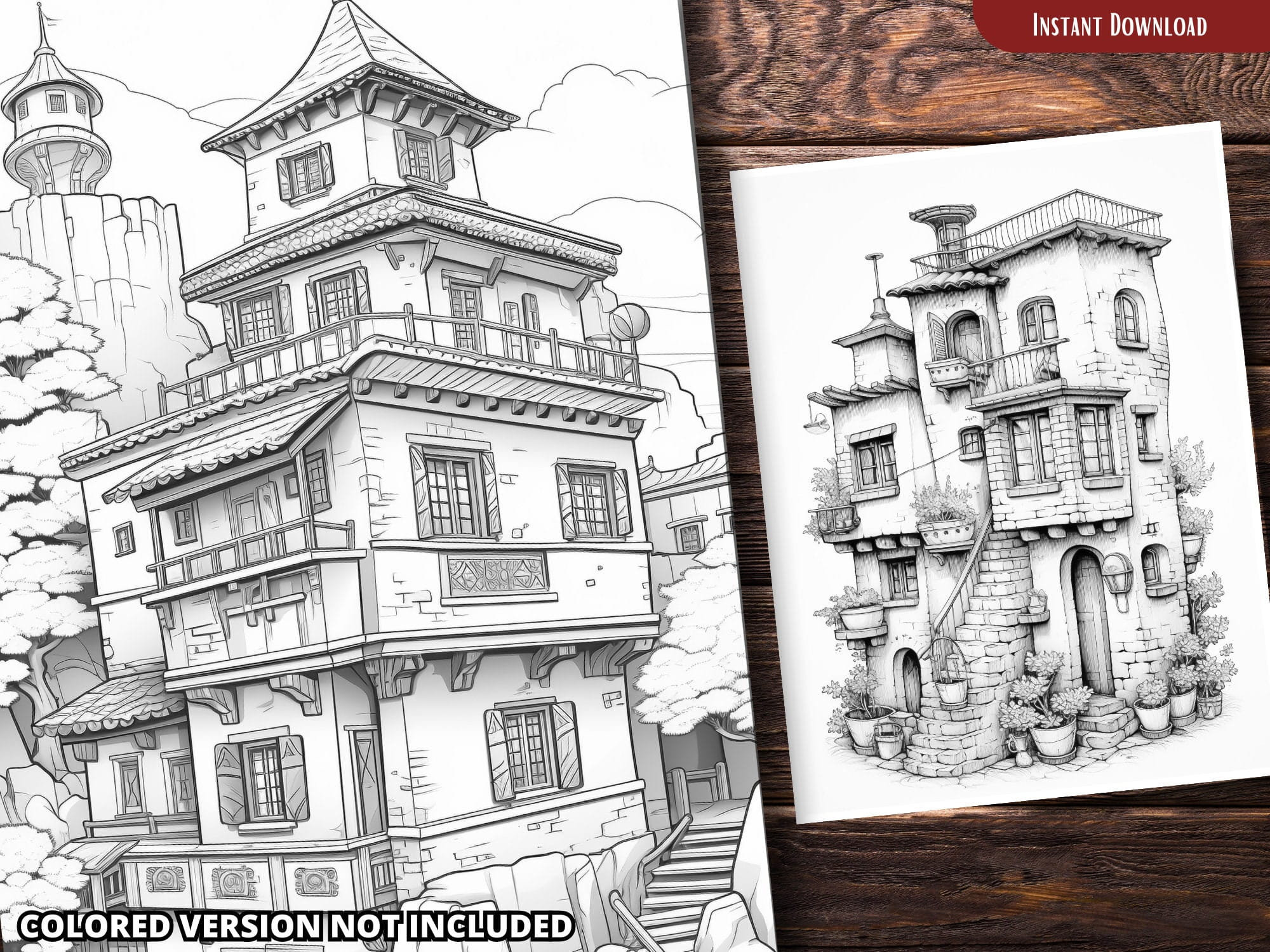 Turkish House Coloring Pages for Adults and for Kids, Grayscale ...