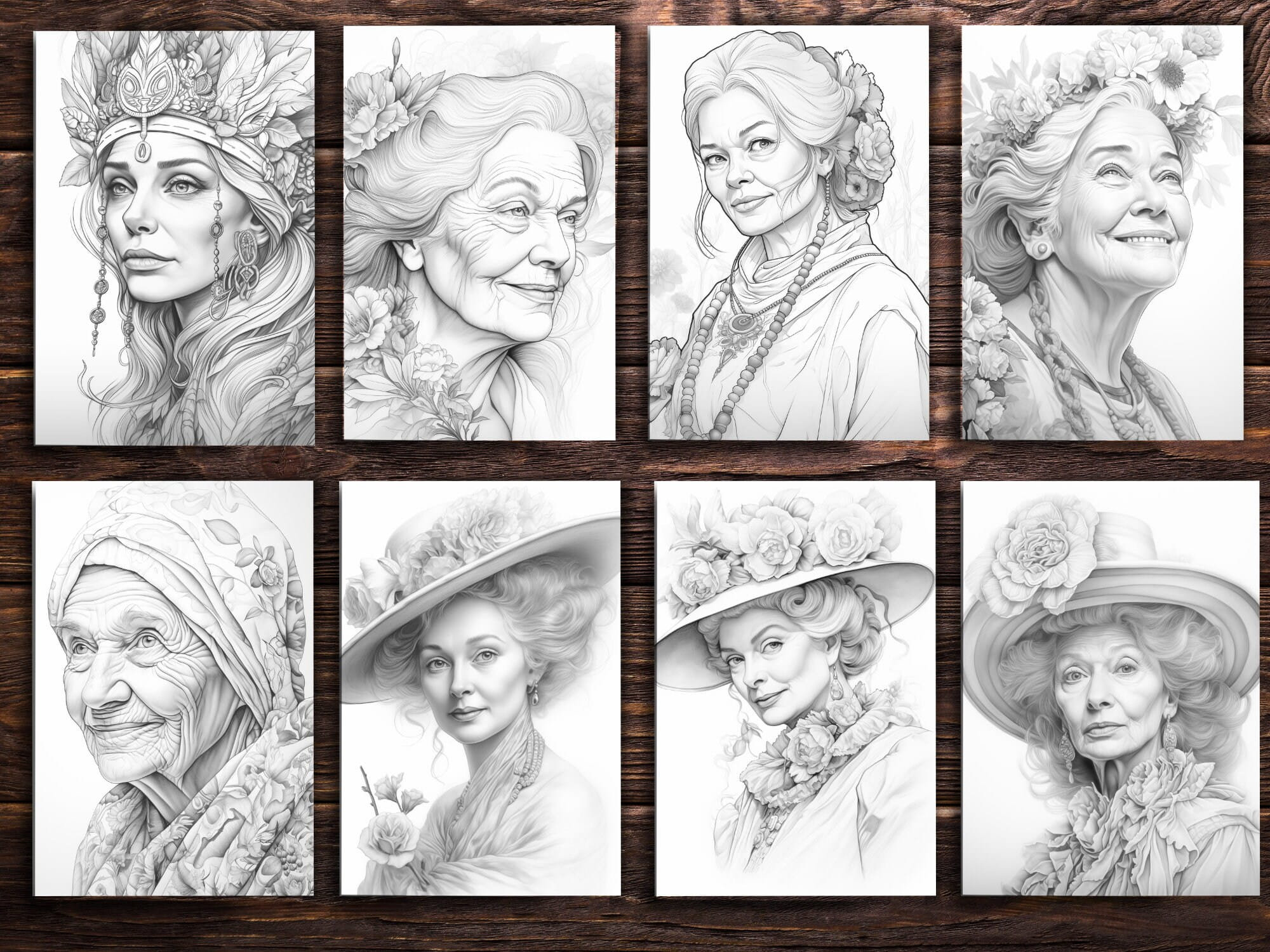 Beautiful Women Over 60 Coloring Pages for Adults and for Kids for ...