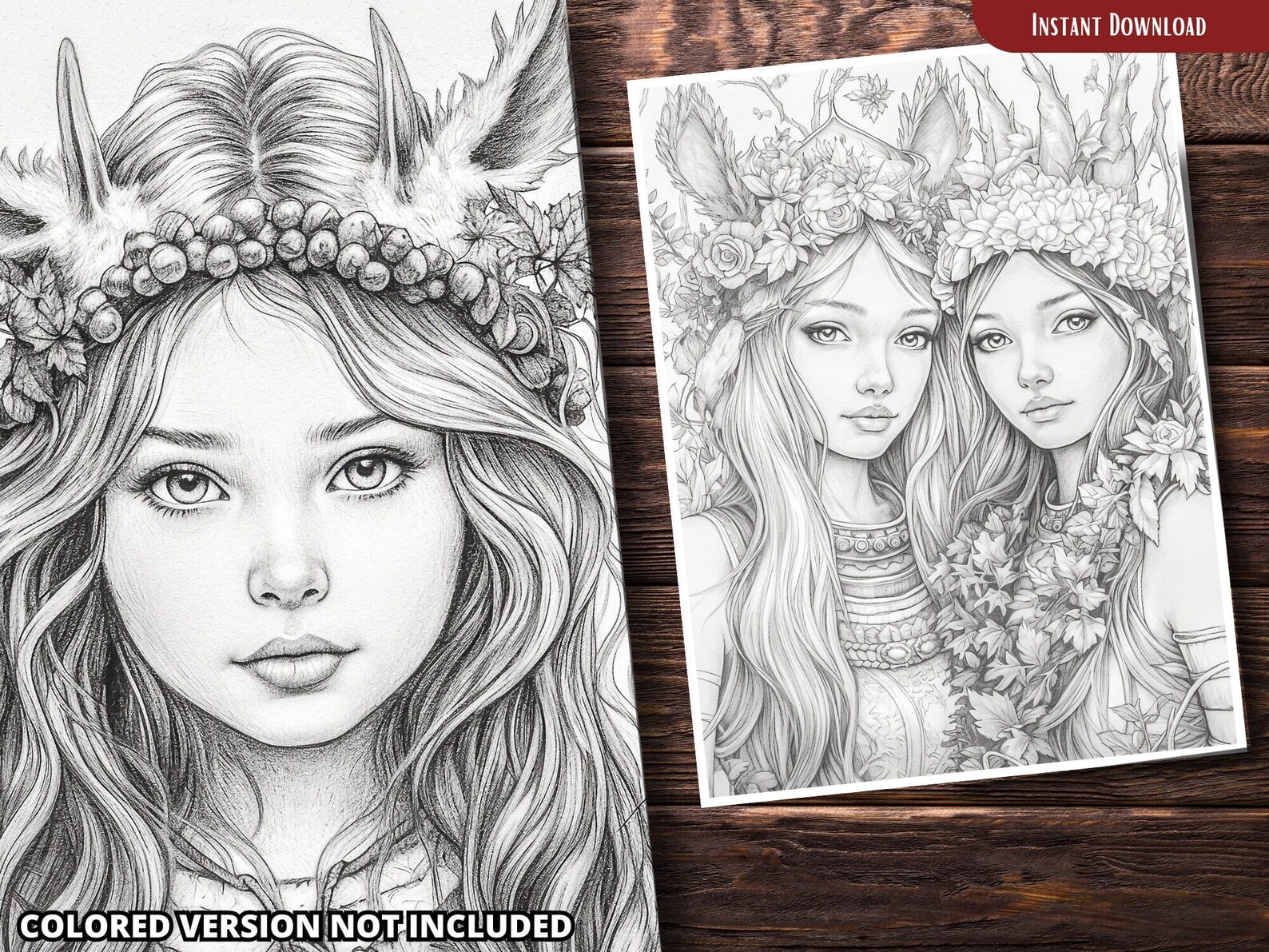 Druid Girls Coloring Pages for Adults and for Kids for Relax and Stress ...