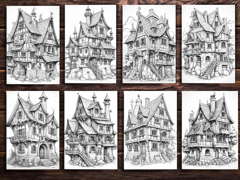 Medieval House Coloring Pages for Adults and for Kids for Relax and ...