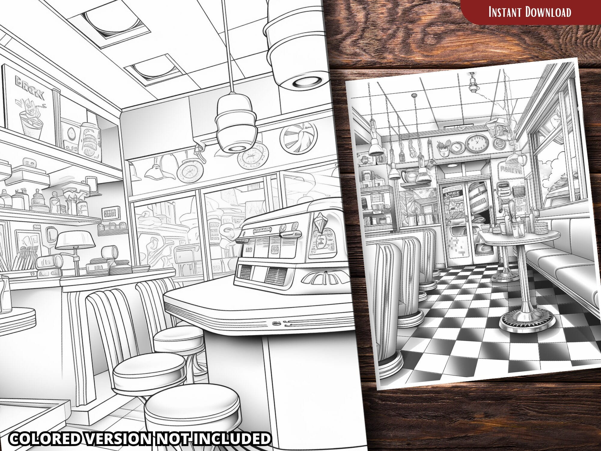 Classic 1950s Diner Coloring Pages for Adults and for Kids for Relax ...