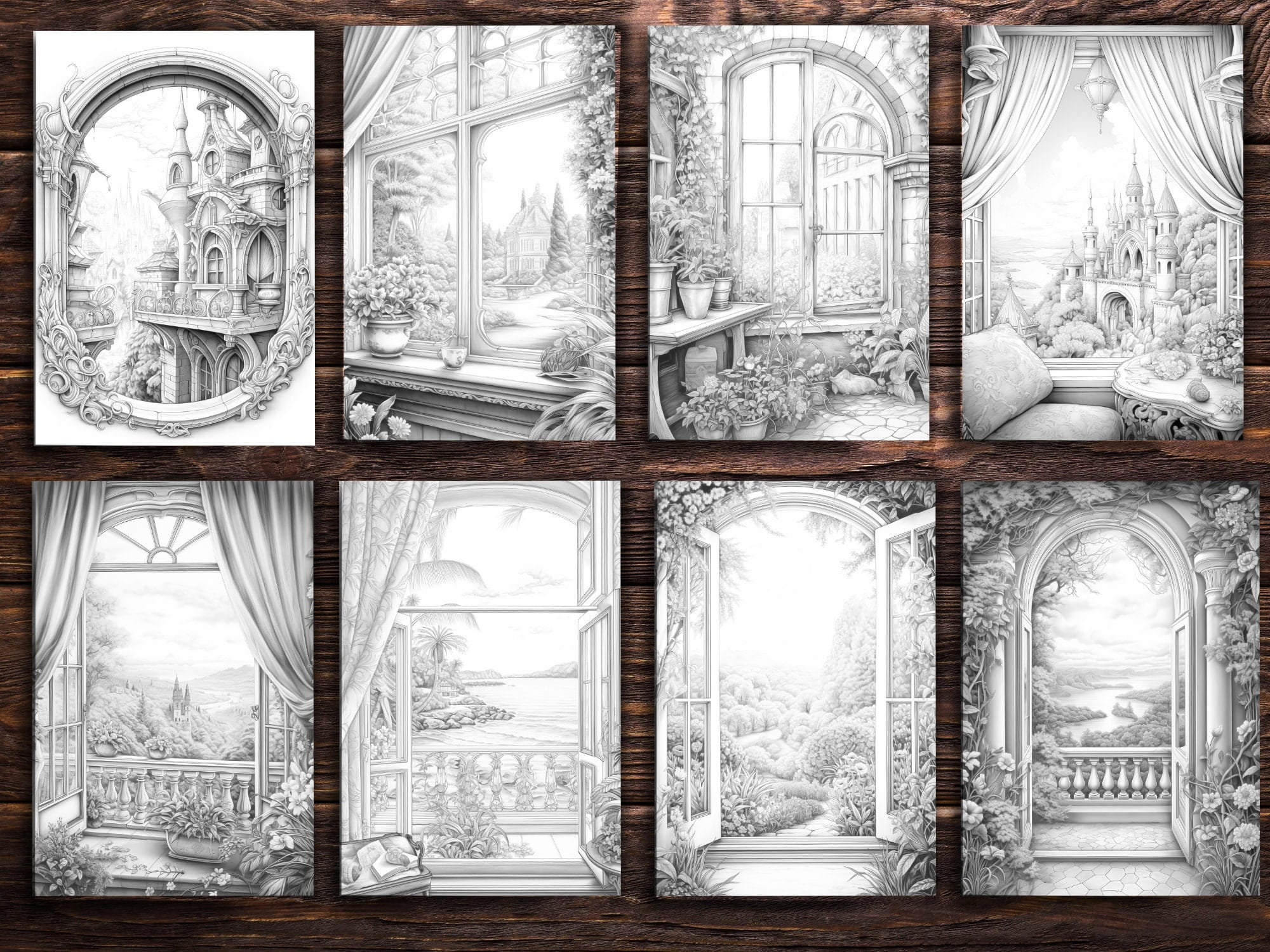 Magical Fantasy Window Coloring Pages for Adults and for Kids for Relax ...