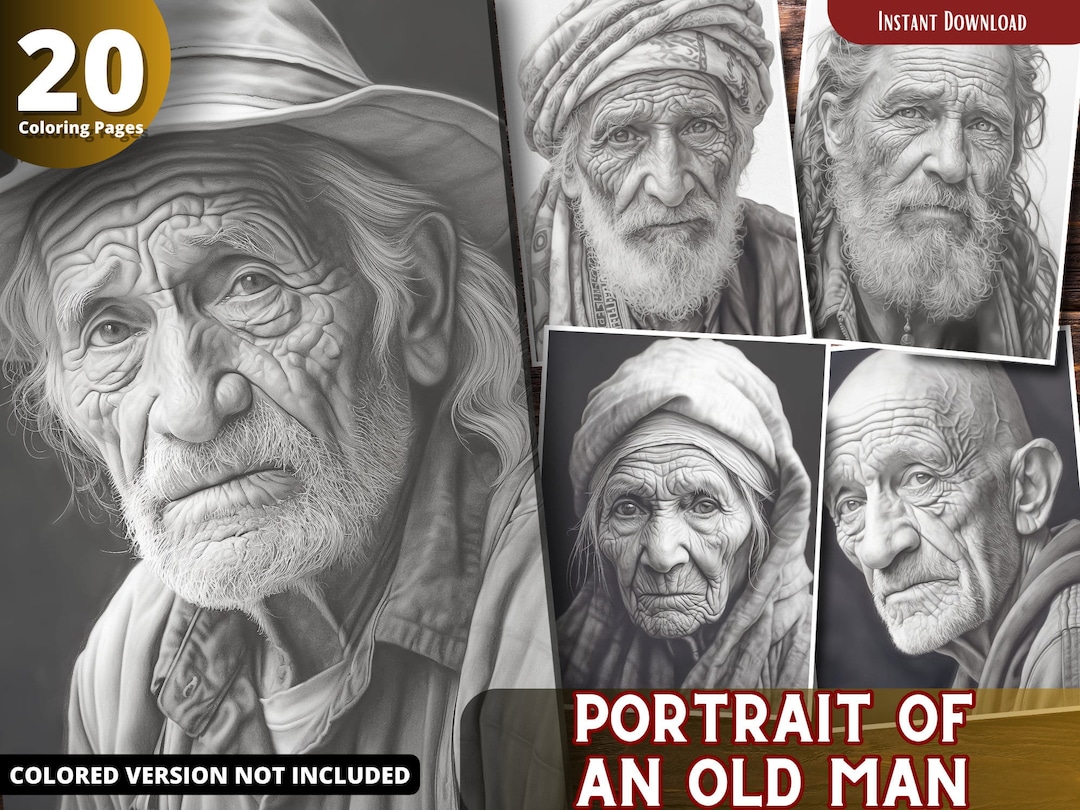 Portrait of an Old Man Coloring Pages for Adults and for Kids for Relax ...