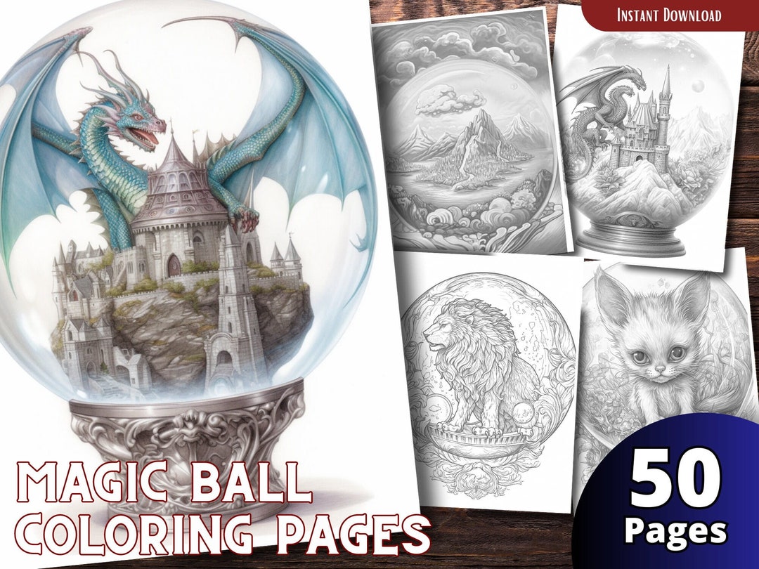 Magic Ball Coloring Pages for Adults and for Kids Grayscale Coloring ...