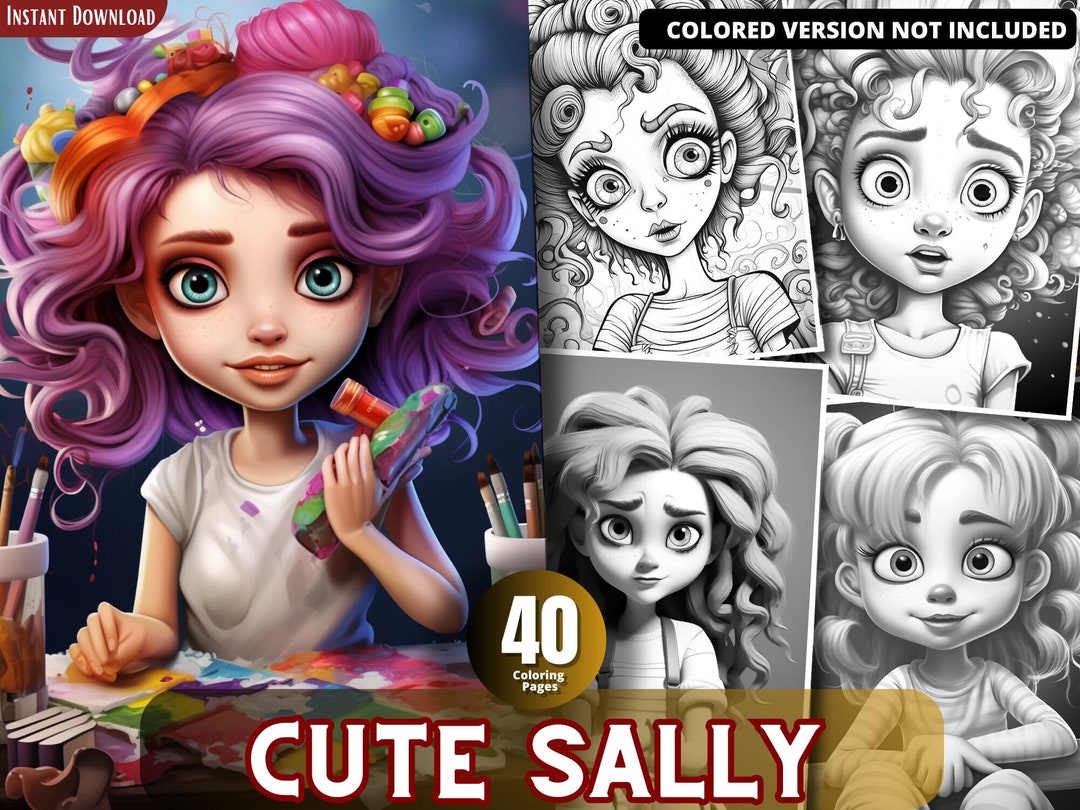 Cute Sally Coloring Pages for Adults and for Kids, Grayscale Coloring ...