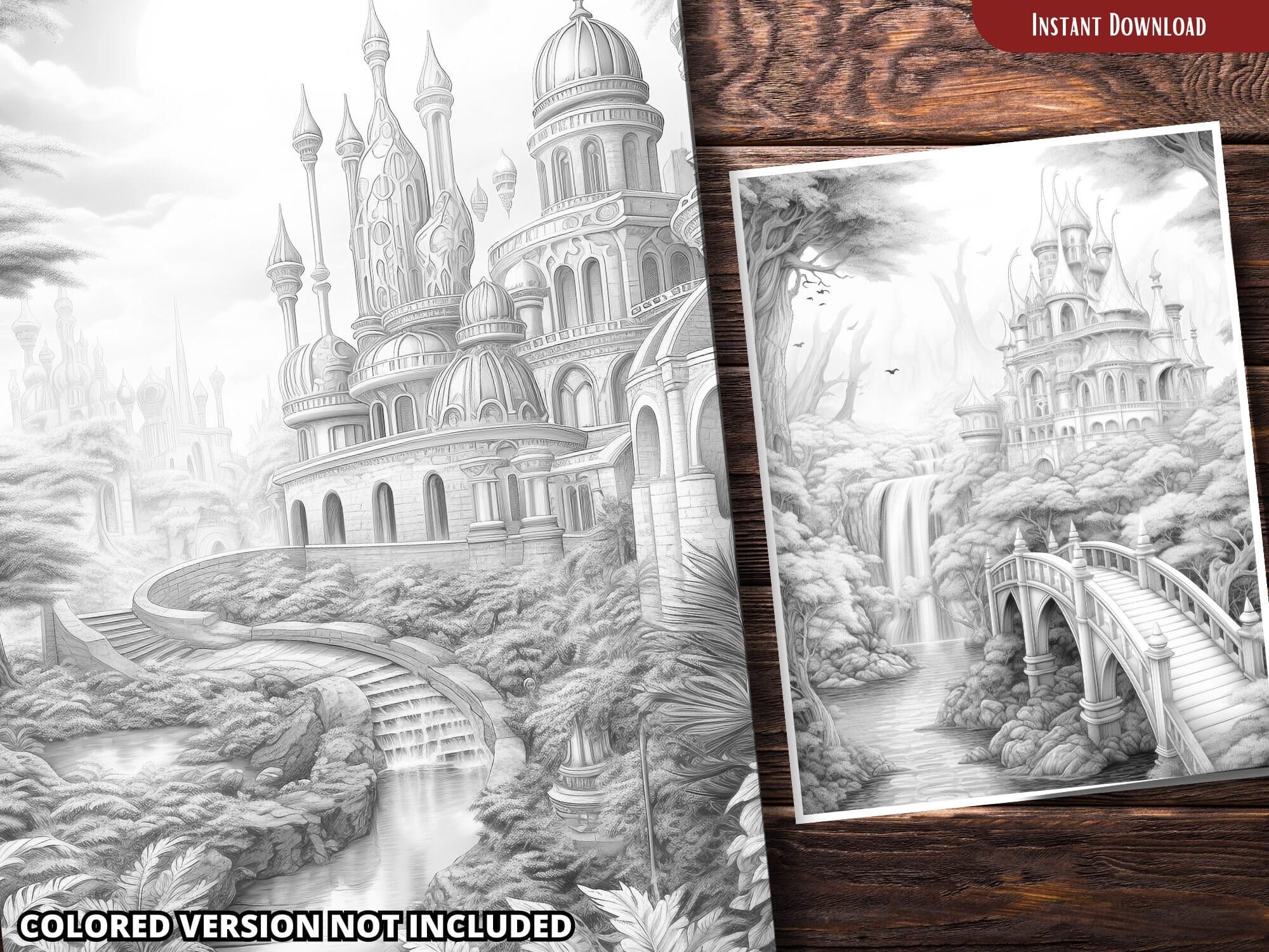 Fantasy Landscape Grayscale Coloring Book, AI Art (printable PDF) - Etsy