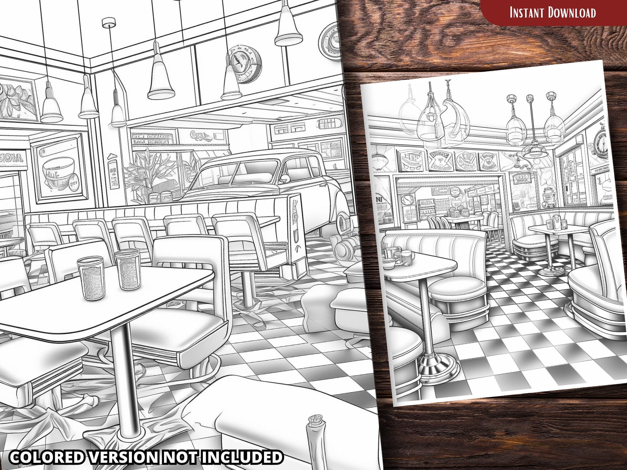 Classic 1950s Diner Coloring Pages for Adults and for Kids for Relax ...
