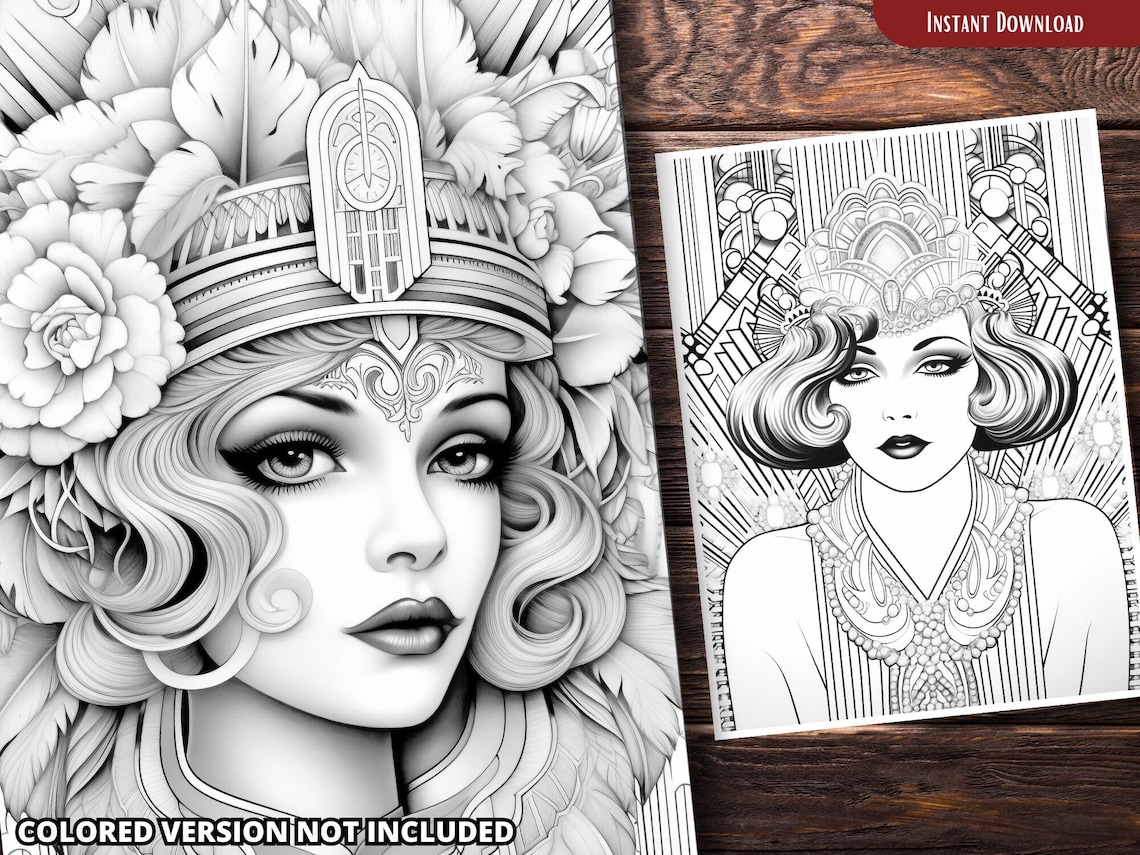 Art-deco Portret Coloring Pages for Adults and for Kids for Relax and ...