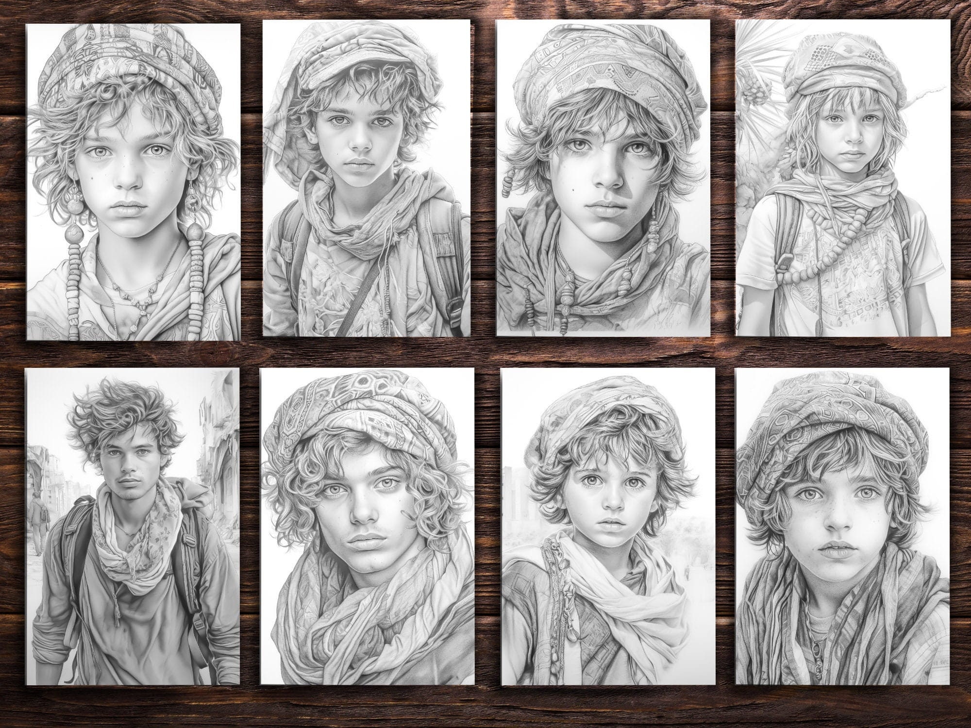 Gypsy Coloring Pages for Adults and for Kids Grayscale Coloring ...