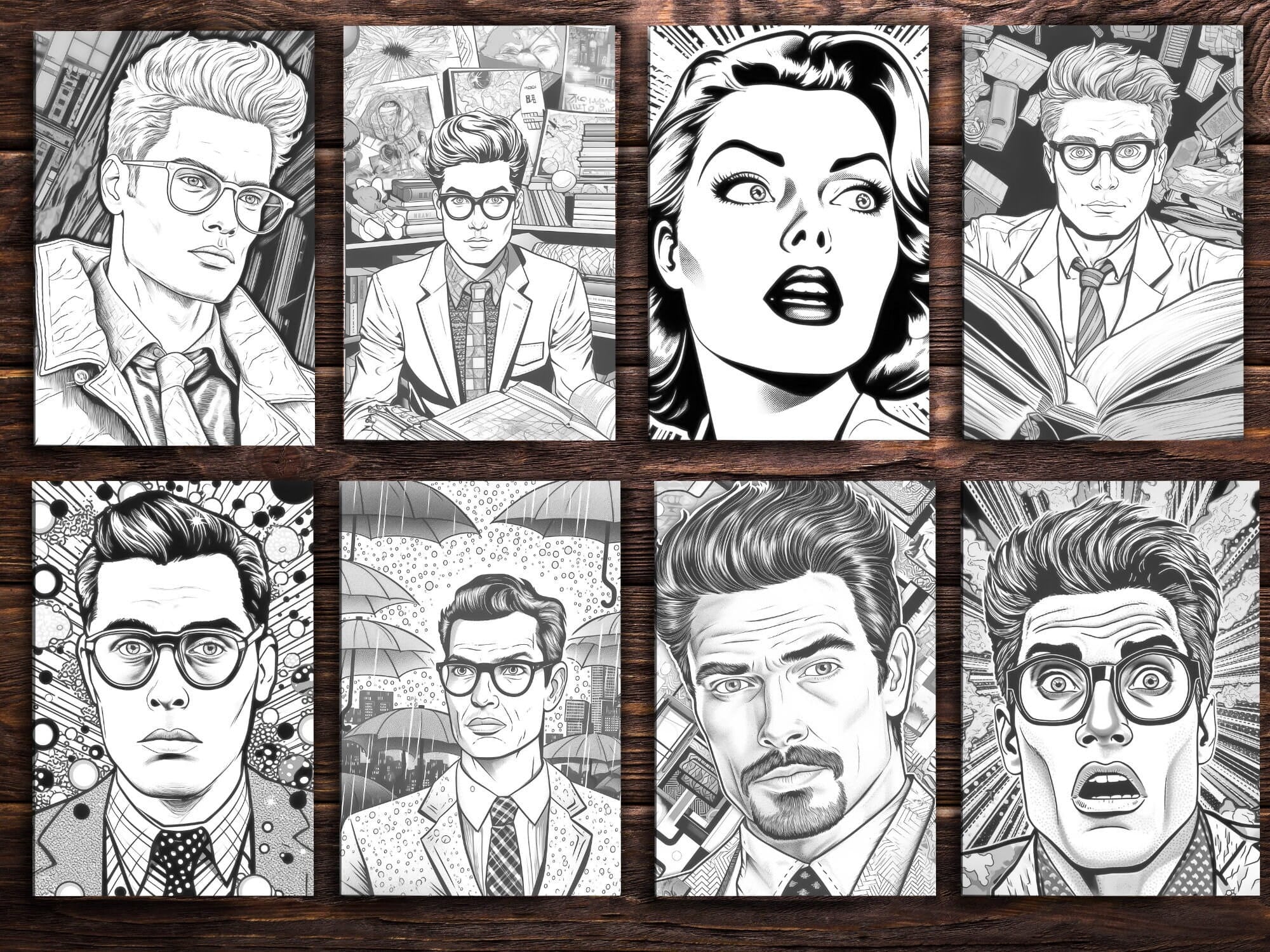 Pop-art Portraits Coloring Pages for Adults and for Kids, Grayscale ...